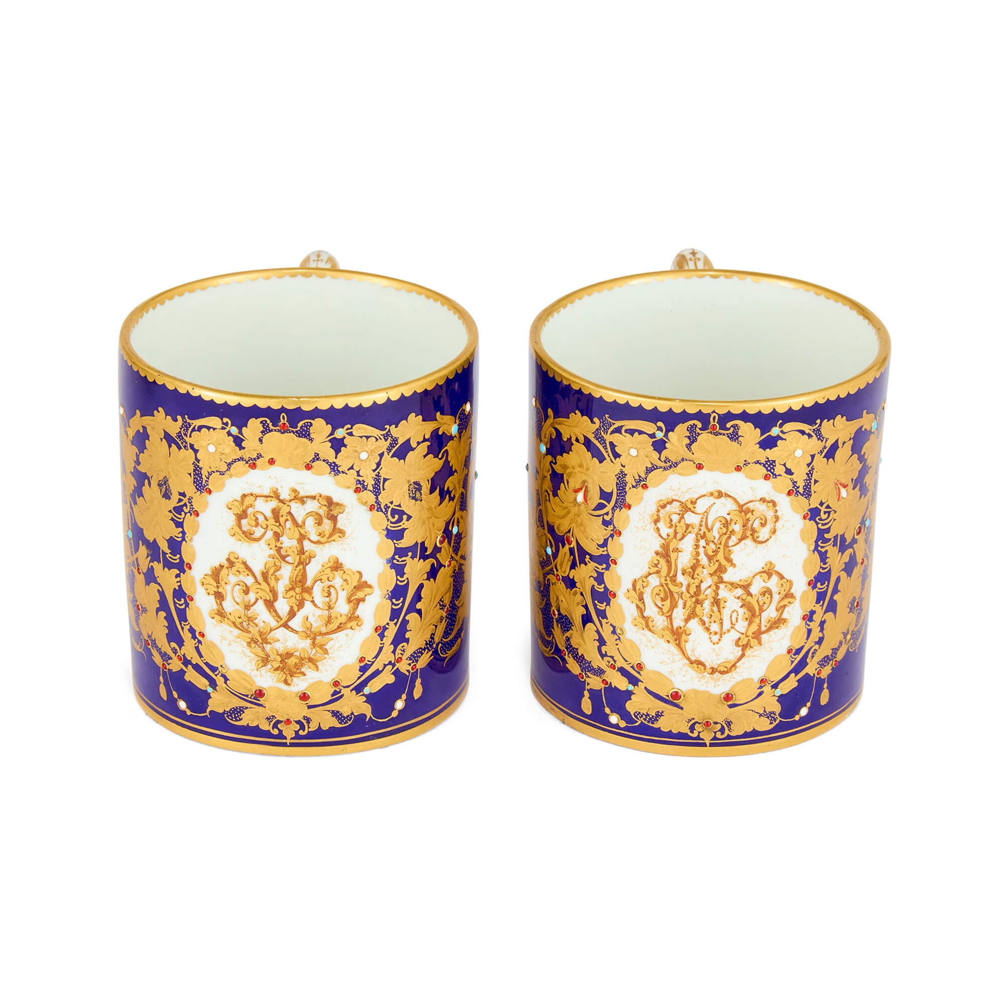 Antique Sèvres-style cobalt blue and gilt porcelain tea service ...