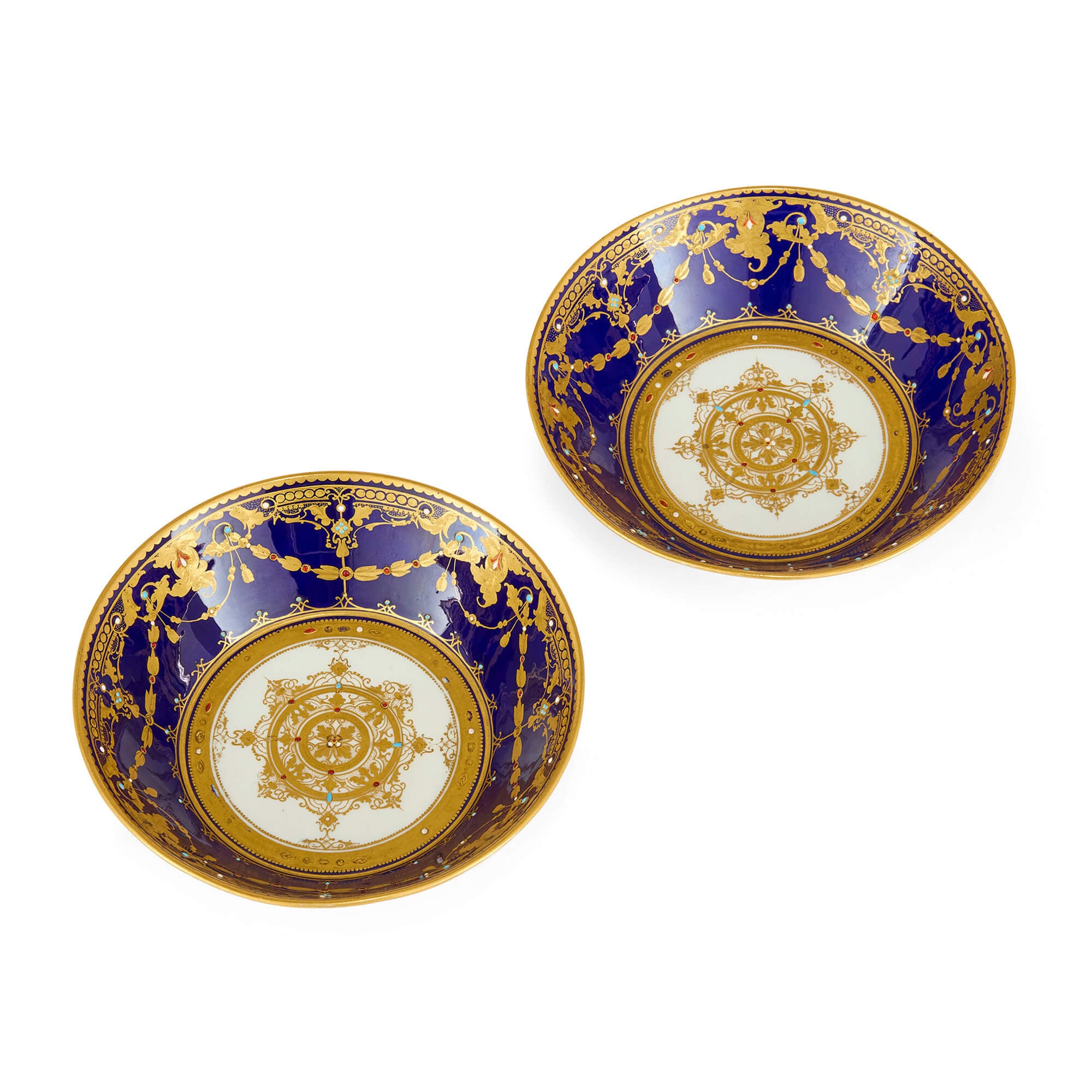 Antique Sèvres-style cobalt blue and gilt porcelain tea service ...