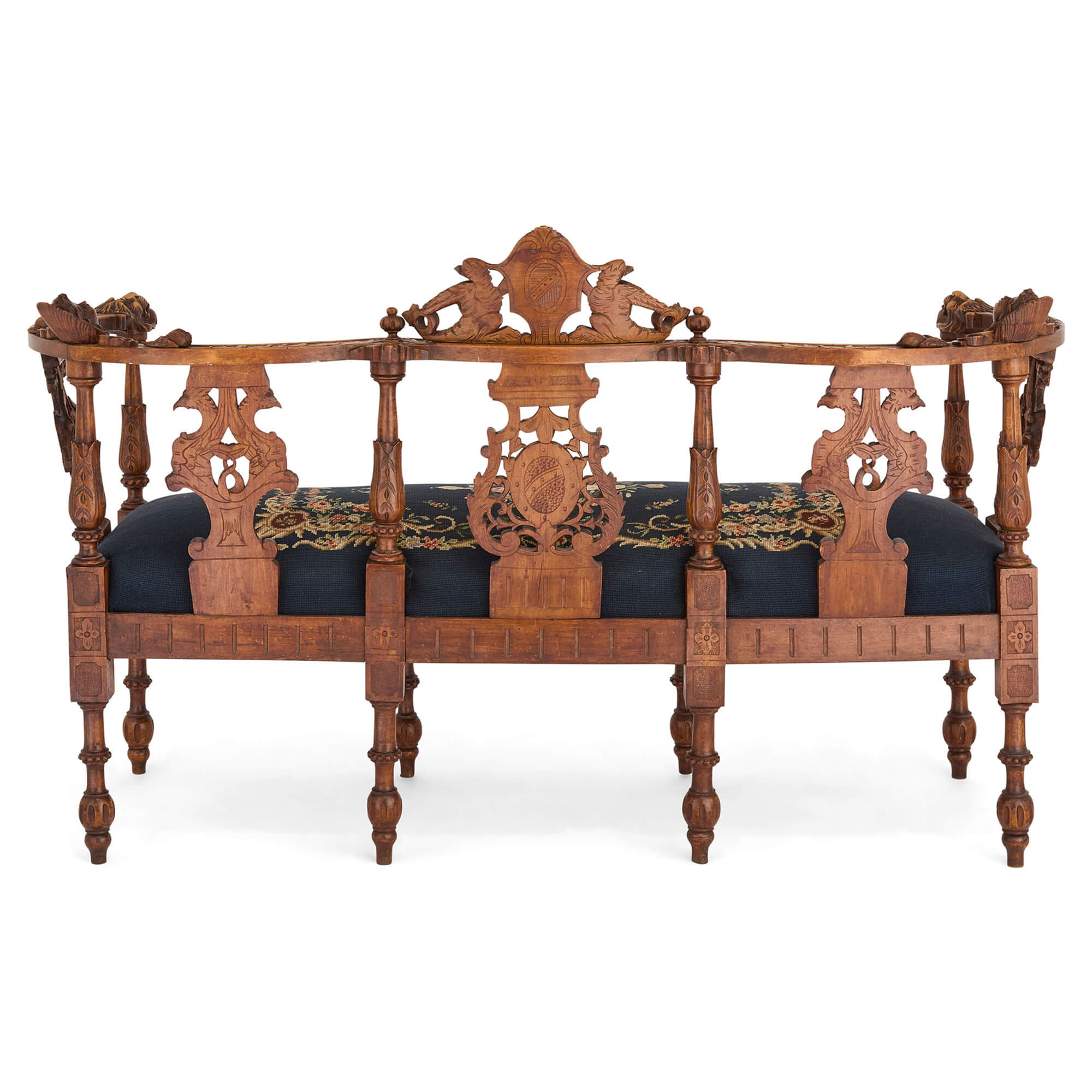 Antique Italian carved wood and needlepoint upholstery grotto settee ...