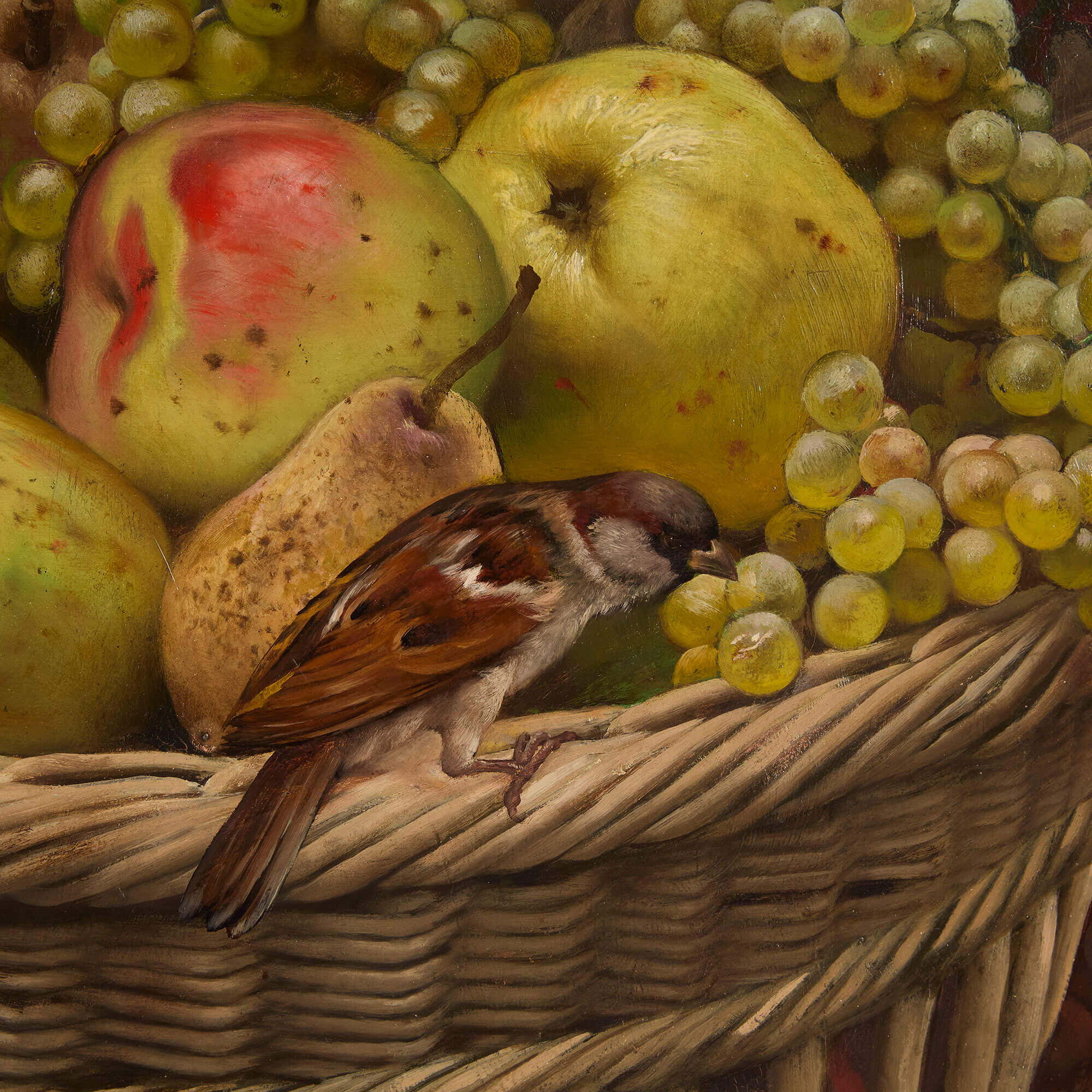 Very large antique still life painting of flowers and fruits by Verlat ...