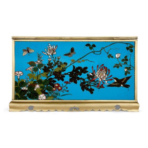 Japanese Meiji era brass and cloisonné enamel casket | Mayfair Gallery
