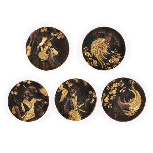 Collection of mixed metal Japanese Shakudo plaques | Mayfair Gallery