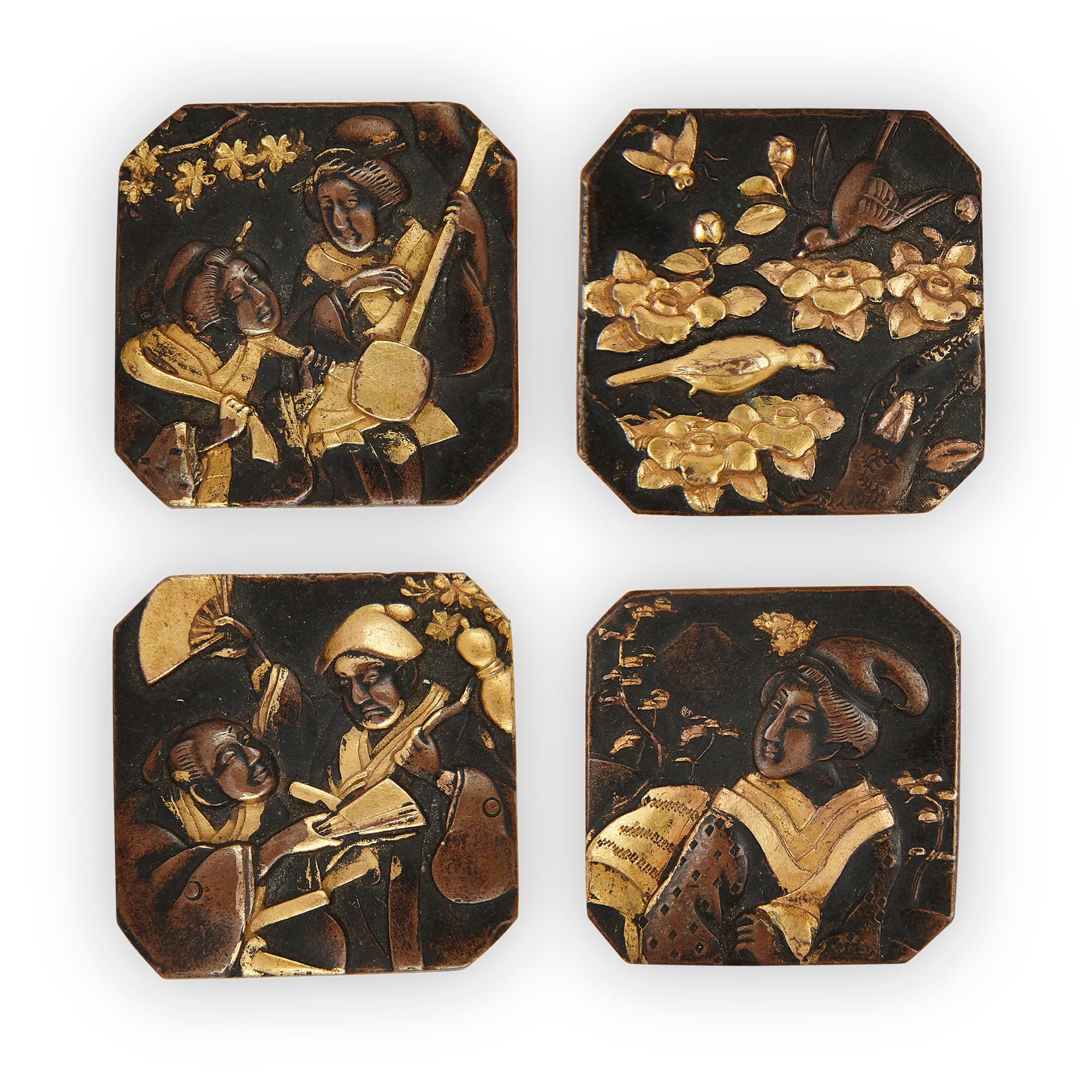 Collection of mixed metal Japanese Shakudo plaques | Mayfair Gallery