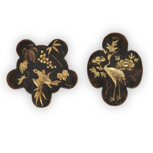 Collection of mixed metal Japanese Shakudo plaques | Mayfair Gallery
