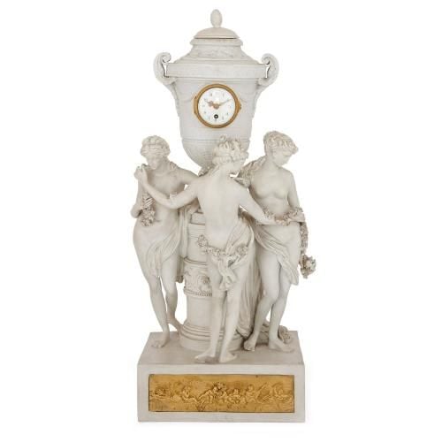 Neoclassical style porcelain mantel clock depicting the Three Graces ...