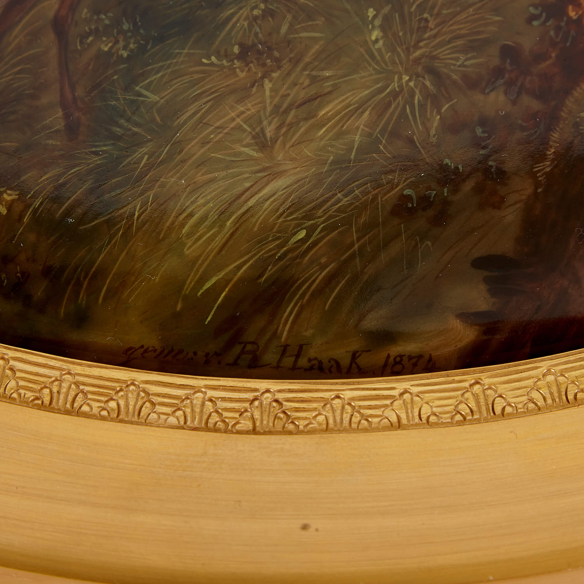 Large antique porcelain plaque depicting a hunting scene by Haak ...