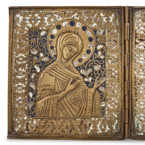 Russian bronze and enamel folding triptych | Mayfair Gallery