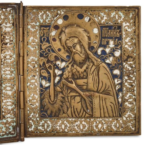 Russian bronze and enamel folding triptych | Mayfair Gallery