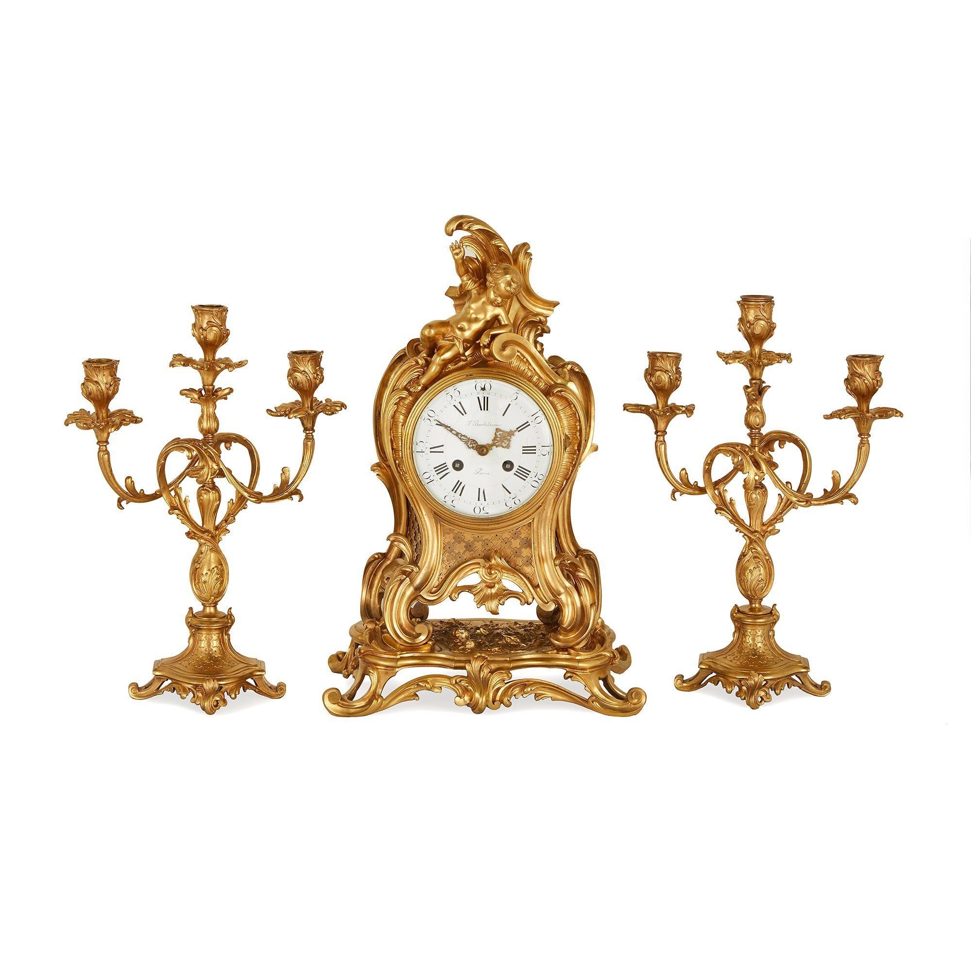 Louis XVI style ormolu three piece clock set by Barbedienne | Mayfair ...