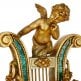 Large ormolu and malachite lyre shaped mantel clock | Mayfair Gallery