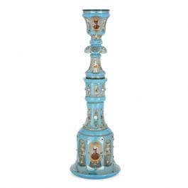 Bohemian enamelled and gilt blue overlay glass huqqa pipe | Mayfair Gallery