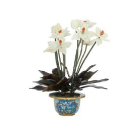 Large Chinese agate, nephrite and cloisonné enamel flower model ...