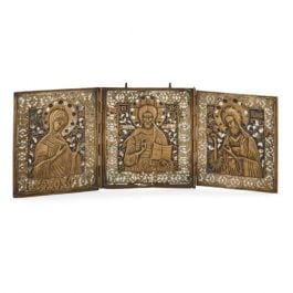 Russian bronze and enamel folding triptych | Mayfair Gallery