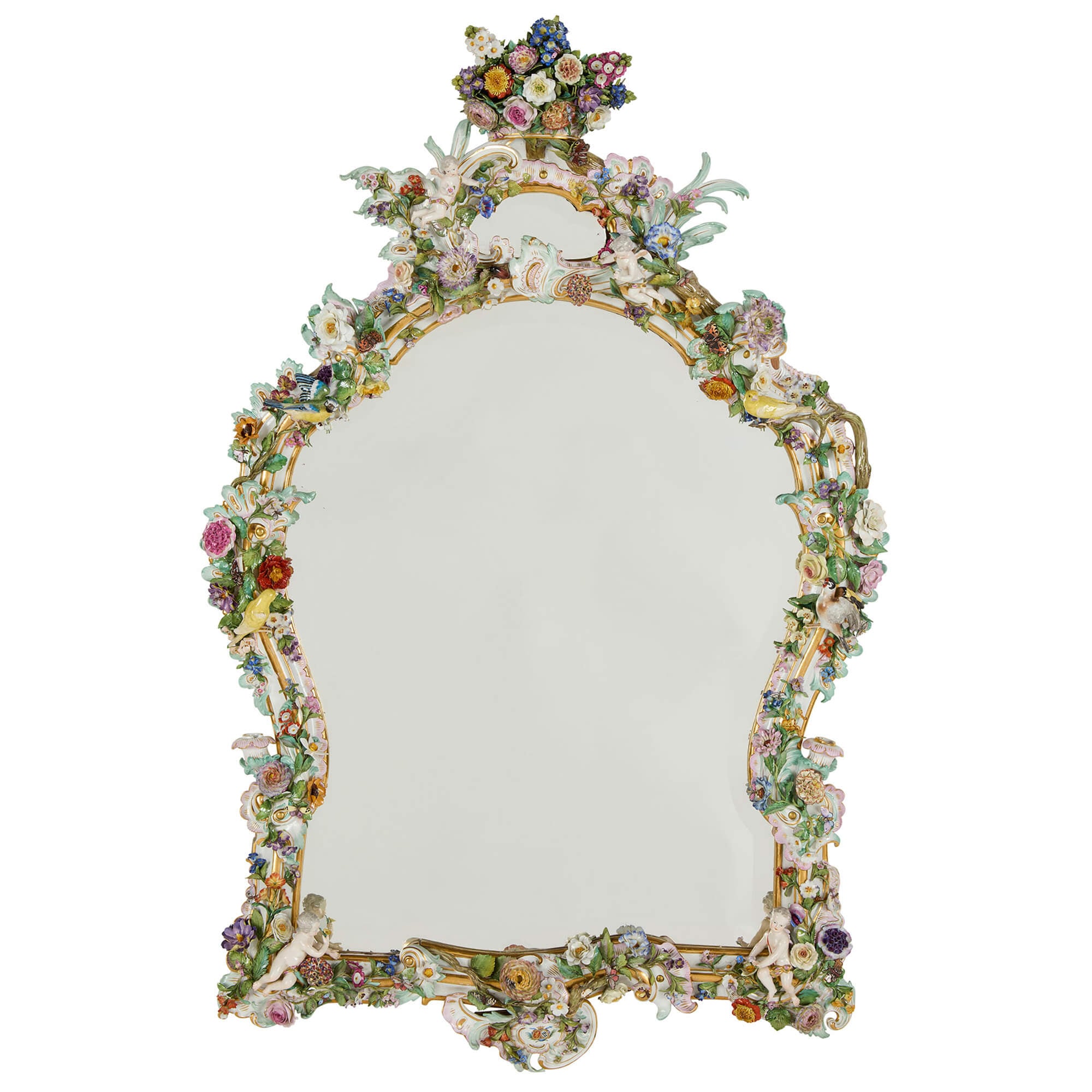 Pair of large antique floral porcelain mirrors by Meissen | Mayfair Gallery